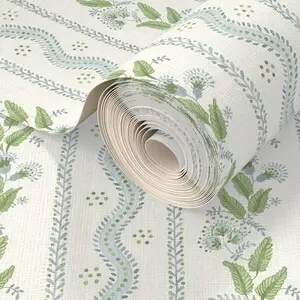 Spoonflower Emma Stripe Soft Blue And Greens On White 100% Natural Sisal Grasscloth Wallcovering - Green