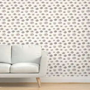 Spoonflower Eye Eyes Pink Magical Lucky Charm Symbol Custom Pre-pasted Wallpaper - Pink,gray