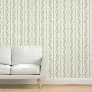 Spoonflower Andrew Stripe Fresh 100% Natural Sisal Grasscloth Wallcovering - Green
