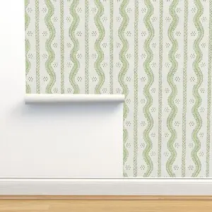 Spoonflower Andrew Stripe Fresh 100% Natural Sisal Grasscloth Wallcovering - Green