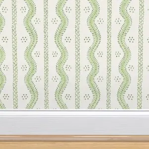 Spoonflower Andrew Stripe Fresh 100% Natural Sisal Grasscloth Wallcovering - Green