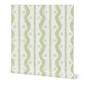 Spoonflower Andrew Stripe Fresh 100% Natural Sisal Grasscloth Wallcovering - Green
