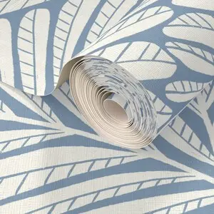 Spoonflower Irene Blue 100% Natural Sisal Grasscloth Wallcovering - White,blue,gray