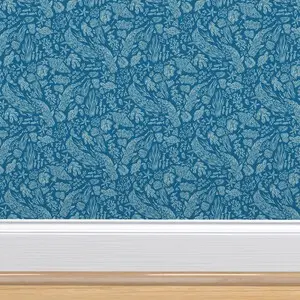 Spoonflower All Is Water Underwater Ocean 100% Natural Sisal Grasscloth Wallcovering - Blue,white