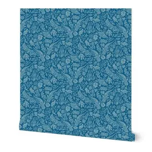 Spoonflower All Is Water Underwater Ocean 100% Natural Sisal Grasscloth Wallcovering - Blue,white