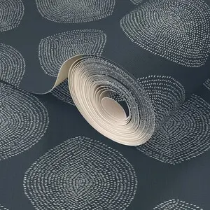 Spoonflower Medium Stripy Boho Drop White On Navy 100% Natural Sisal Grasscloth Wallcovering - White,navy,blue