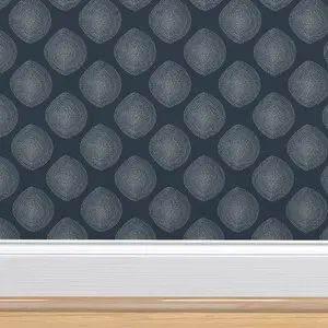 Spoonflower Medium Stripy Boho Drop White On Navy 100% Natural Sisal Grasscloth Wallcovering