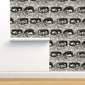 Spoonflower German Forest Deer And Boar 100% Natural Sisal Grasscloth Wallcovering