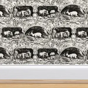 Spoonflower German Forest Deer And Boar 100% Natural Sisal Grasscloth Wallcovering
