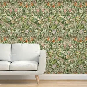 Spoonflower Sun Bleached Blooms Mint 100% Natural Sisal Grasscloth Wallcovering