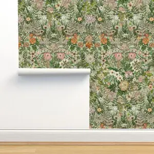 Spoonflower Sun Bleached Blooms Mint 100% Natural Sisal Grasscloth Wallcovering