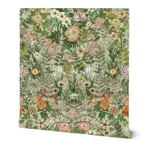 Spoonflower Sun Bleached Blooms Mint 100% Natural Sisal Grasscloth Wallcovering