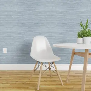 Spoonflower Beachy Blue 100% Natural Sisal Grasscloth Wallcovering - White