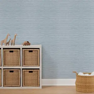 Spoonflower Beachy Blue 100% Natural Sisal Grasscloth Wallcovering - White