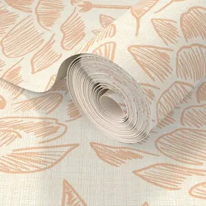 Spoonflower Pale Pink Dahlias 100% Natural Sisal Grasscloth Wallcovering - Gray,beige