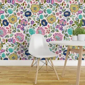 Spoonflower Bloom Pink Nursery Custom Removable Wallpaper