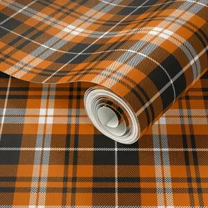 Spoonflower Plaid Orange Winter Fall Trendy Pumpkin Spice Custom Pre-pasted Wallpaper - Orange,black,brown