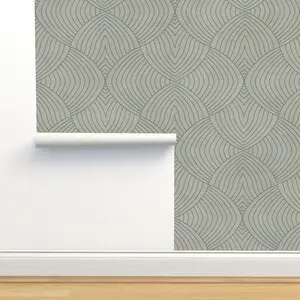 Spoonflower Eileen Blue 100% Natural Sisal Grasscloth Wallcovering - Beige,blue