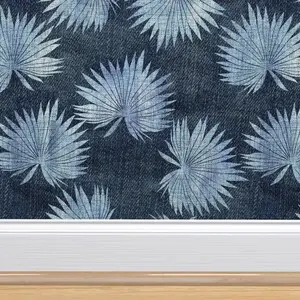 Spoonflower Sun Palm Leave Denim2 100% Natural Sisal Grasscloth Wallcovering