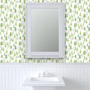 Spoonflower Nature Forest Trees Footprints Outdoors Camping Custom Pre-pasted Wallpaper - Green