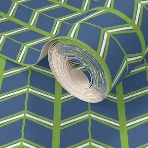 Spoonflower Herringbone Sew Greenery Fashion Print Chevron 100% Natural Sisal Grasscloth Wallcovering - Green,blue