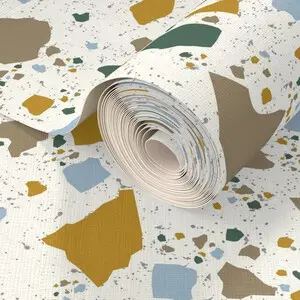 Spoonflower Terrazzo Petal Coordinates Calm 100% Natural Sisal Grasscloth Wallcovering - Yellow,blue