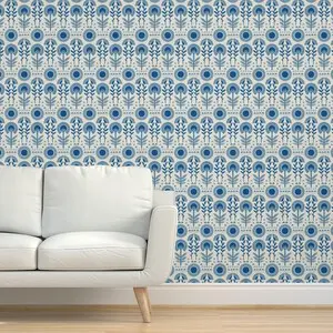 Spoonflower Stitched Blooms 100% Natural Sisal Grasscloth Wallcovering