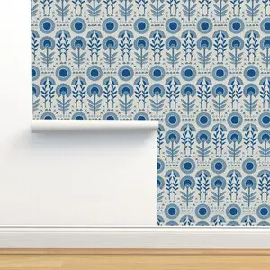 Spoonflower Stitched Blooms 100% Natural Sisal Grasscloth Wallcovering