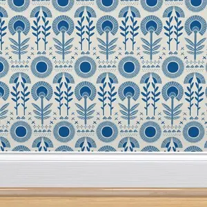 Spoonflower Stitched Blooms 100% Natural Sisal Grasscloth Wallcovering