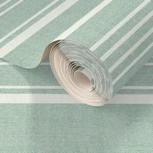 Spoonflower Pathway Textured Stripe Light Sage Green 100% Natural Sisal Grasscloth Wallcovering - Gray,mint,green