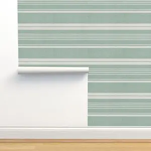 Spoonflower Pathway Textured Stripe Light Sage Green 100% Natural Sisal Grasscloth Wallcovering