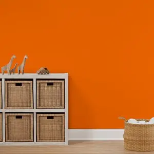 Spoonflower Plain Solid Coordinate Bright Tangerine Custom Pre-pasted Wallpaper - Orange