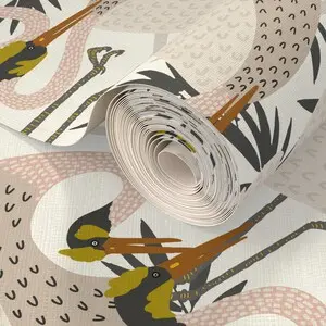 Spoonflower Heron Rotated 100% Natural Sisal Grasscloth Wallcovering - White