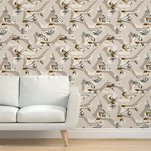 Spoonflower Heron Rotated 100% Natural Sisal Grasscloth Wallcovering