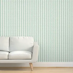 Spoonflower Stripe Cream Light Blue Vine Lilac Pastel Lavender Custom Pre-pasted Wallpaper
