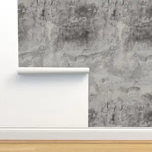 Spoonflower Grat Patina Grey 100% Natural Sisal Grasscloth Wallcovering - Gray,grey
