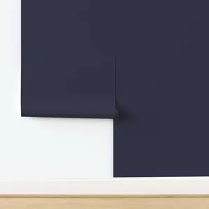 Spoonflower Solid Midnight Custom Pre-pasted Wallpaper - Blue