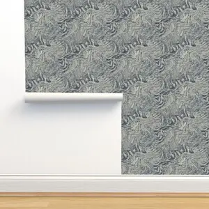 Spoonflower Tiger Blueprint Navy 100% Natural Sisal Grasscloth Wallcovering