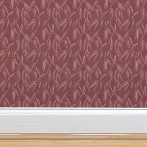 Spoonflower Eucalyptus Leaves Marsala Pink Rose Tropical 100% Natural Sisal Grasscloth Wallcovering - Red,gray,pink
