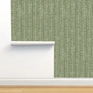 Spoonflower Grass Cloth Vine In Leaf 100% Natural Sisal Grasscloth Wallcovering - Green