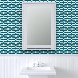 Spoonflower Ocean Large Teal Blue Classic Geometric Custom Removable Wallpaper