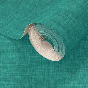 Spoonflower Emerald Linen 100% Natural Sisal Grasscloth Wallcovering - Green