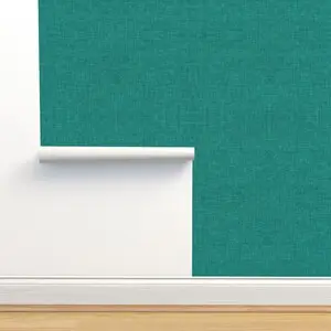 Spoonflower Emerald Linen 100% Natural Sisal Grasscloth Wallcovering - Green