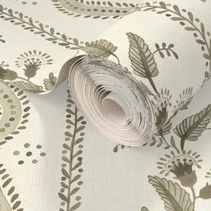 Spoonflower Tan On Cream Emma Stripe 100% Natural Sisal Grasscloth Wallcovering - Tan,beige