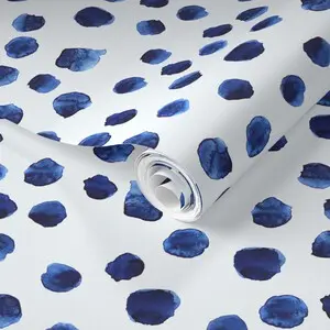 Spoonflower Brushstrokes Background Watercolor Custom Pre-pasted Wallpaper - Blue