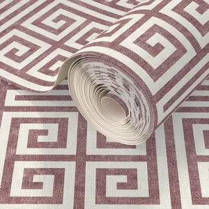 Spoonflower Greek Key Mauve 100% Natural Sisal Grasscloth Wallcovering - Purple