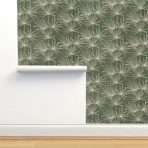 Spoonflower Grass Green 100% Natural Sisal Grasscloth Wallcovering - Green,beige