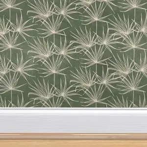 Spoonflower Grass Green 100% Natural Sisal Grasscloth Wallcovering - Green,beige
