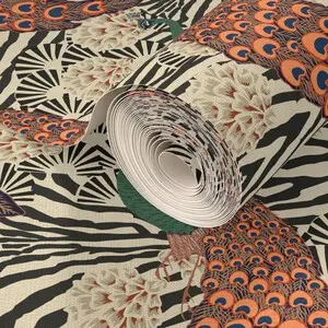 Spoonflower Enchanted Peacock Bright 100% Natural Sisal Grasscloth Wallcovering - Purple