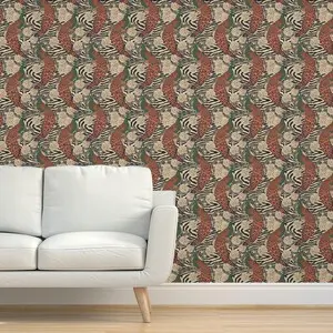 Spoonflower Enchanted Peacock Bright 100% Natural Sisal Grasscloth Wallcovering - Purple